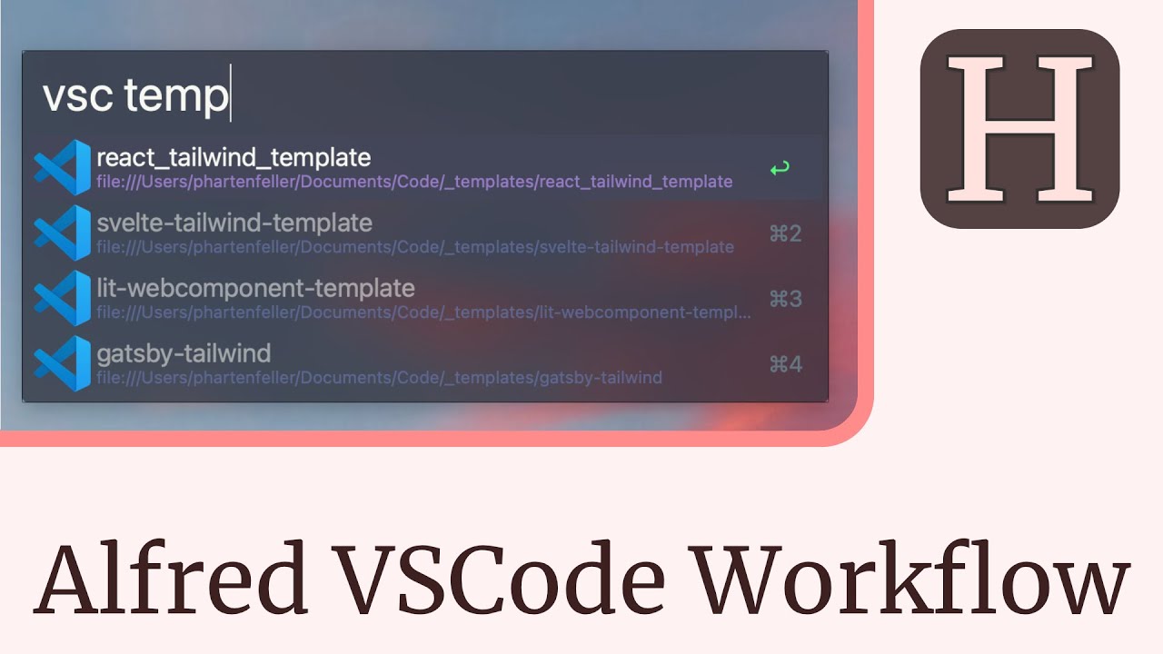 Alfred workflow for Visual Studio Code workspaces - YouTube