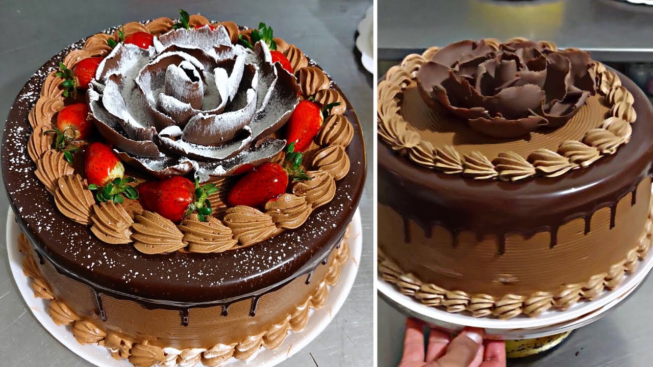 torta decorado con crema de chocolate || decoracion de pastel con chocolate y fresas - YouTube