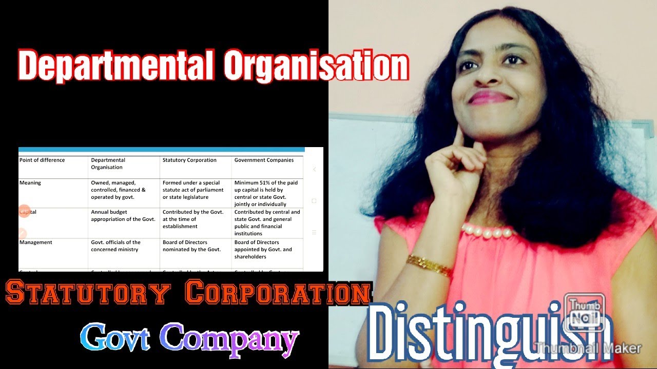 Distinguish between Departmental Organisation, Statutory Corporation ...