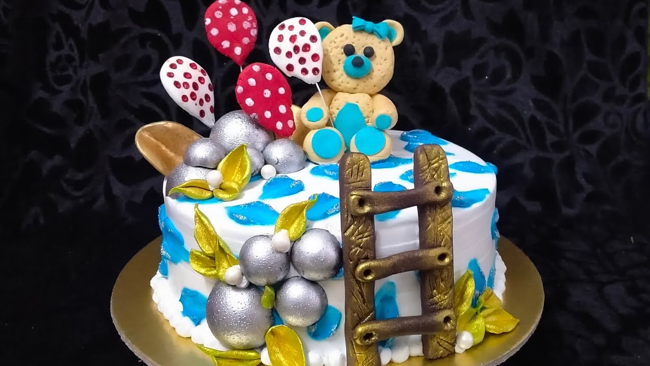 Simple teddy theme cake design - YouTube