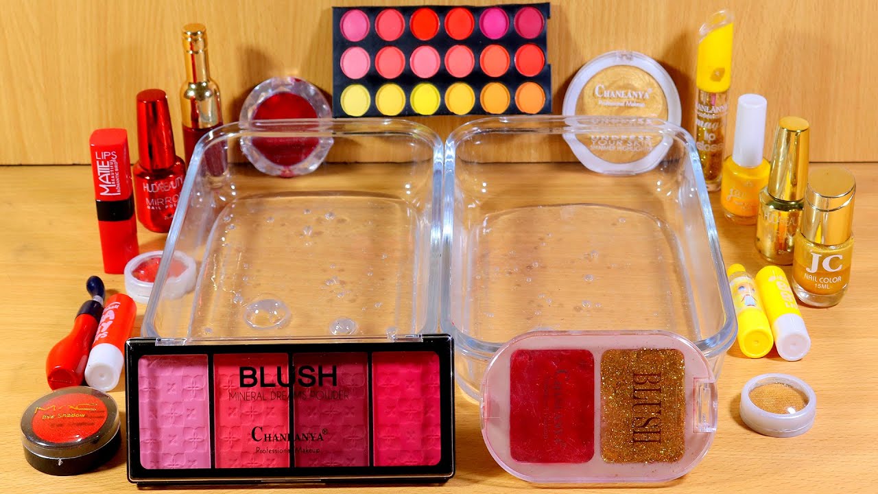 Red vs Yellow | Mixing Makeup Eyeshadow Into Clear Slime - Satisfying ...