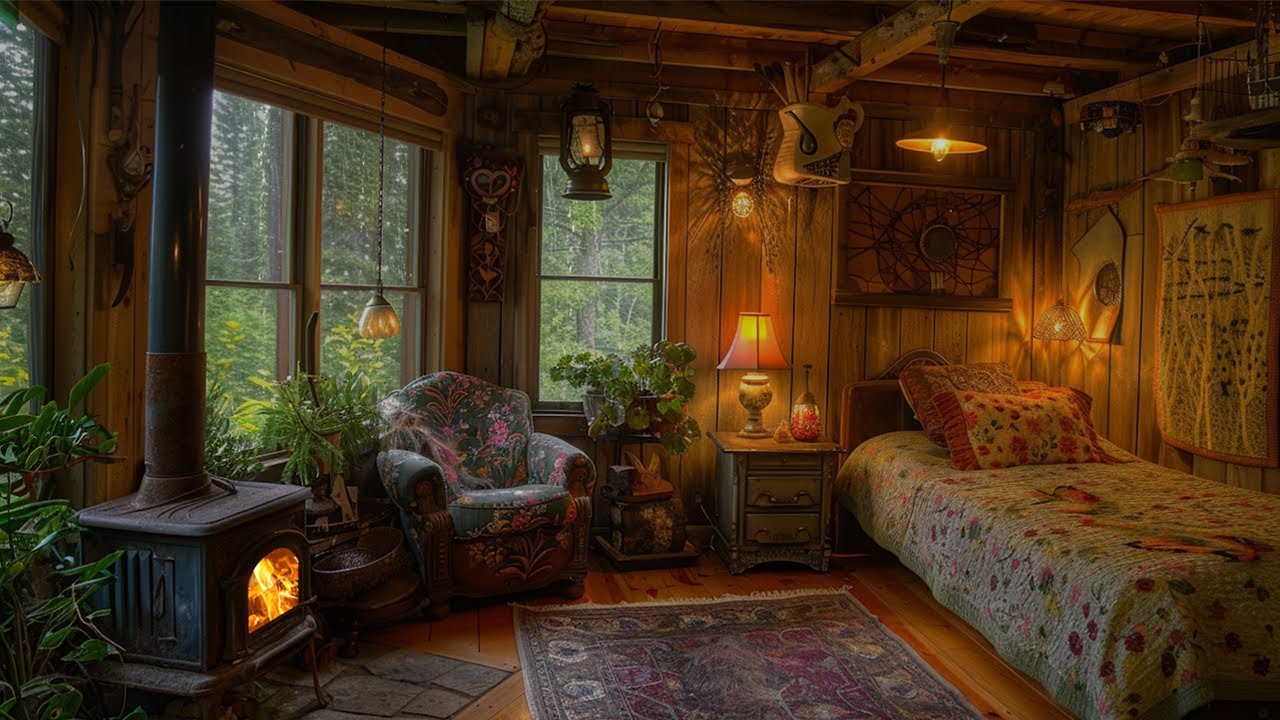 🔴Cozy Cabin Slumber | Relax with Gentle Fireplace Crackles and Rain ...