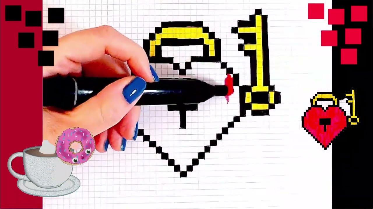 Handmade Pixel Art How To Draw On Graph Paper Step By Step Pixel Art Easy Drawings Padlock Heart