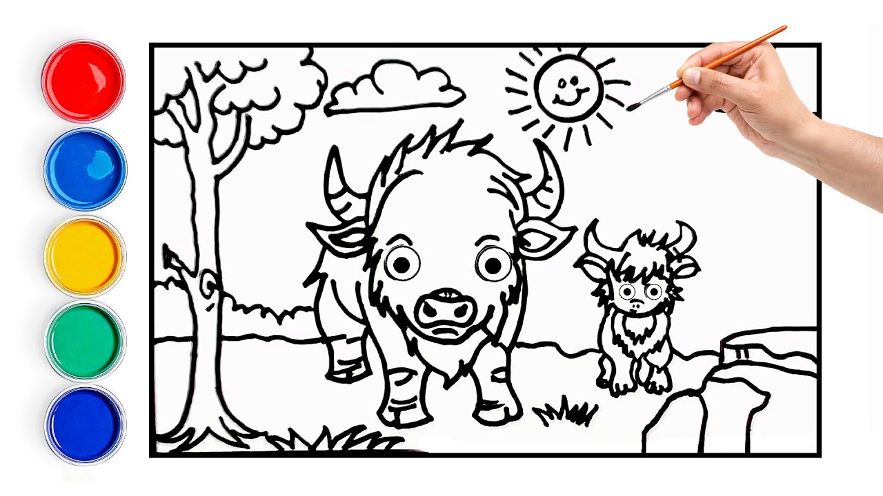 Buffalo How to Draw a Buffalo with a Cute Baby Buffalo | Easy Step-by ...