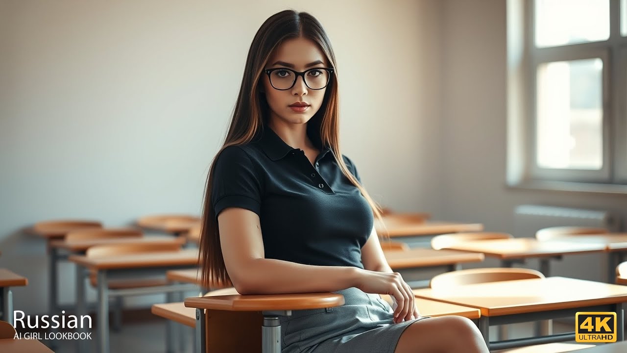 4K AI Art Lookbook｜Elegant Russian Beauty in Minimalist Classroom - YouTube