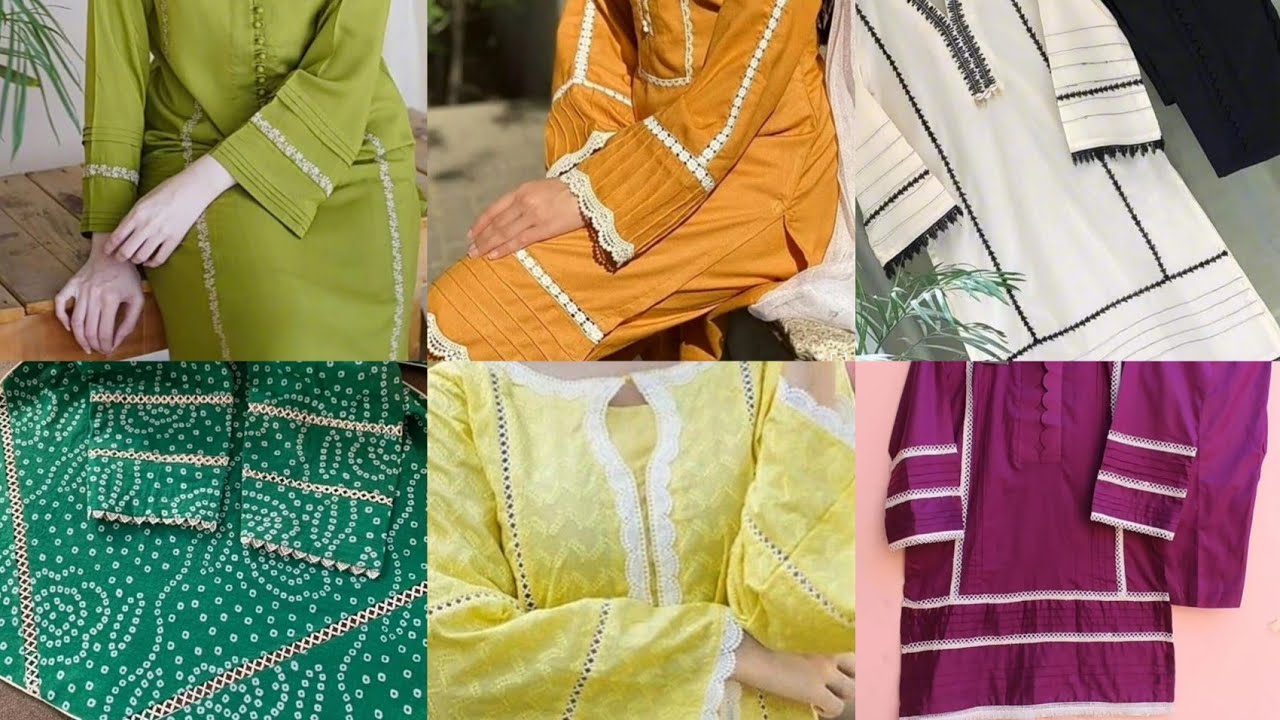 Lace Design on Kameez | Stylish Laces on Printed Dress | Joint Lace ...