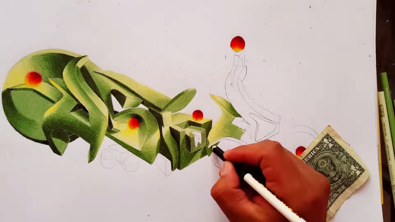BOCETO GRAFFITI EN 3D /SKETCHE GRAFFITI 3D CON ESFERAS DE LUZ - YouTube