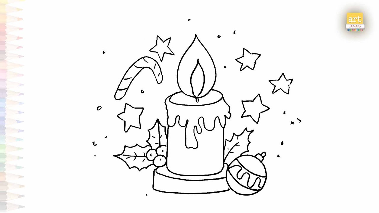 Christmas candle drawing easy | Outline sketches | How to draw ...
