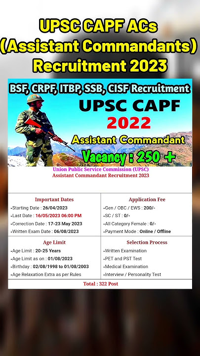 UPSC CAPF ACs (Assistant Commandants) Recruitment 2023 (250+ vacancy ...