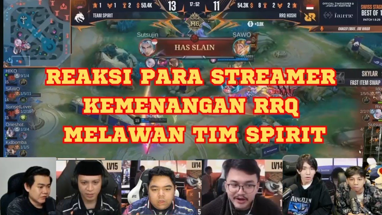 REAKSI PARA STREAMER KEMENANGAN RRQ LAWAN TIM SPIRIT | REAKSI STREAMER ...
