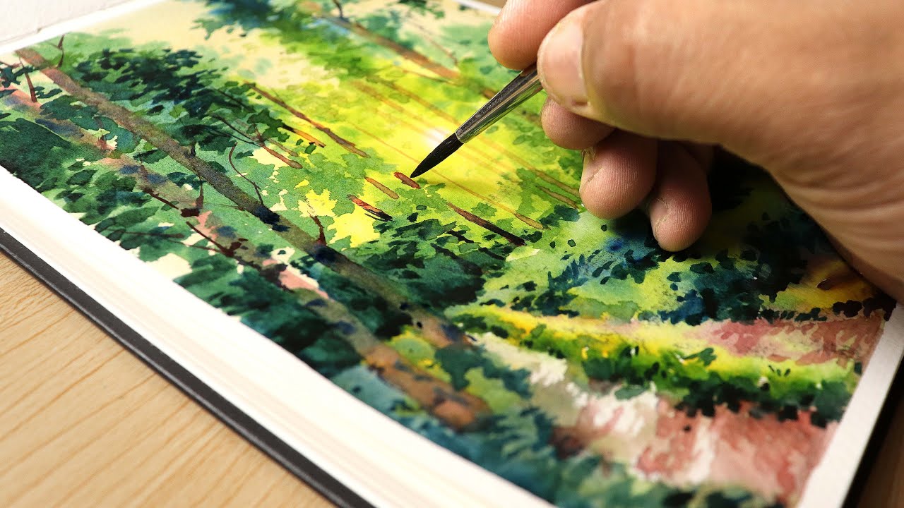 Watercolor Painting Tutorial Beautiful Forest Woods - YouTube