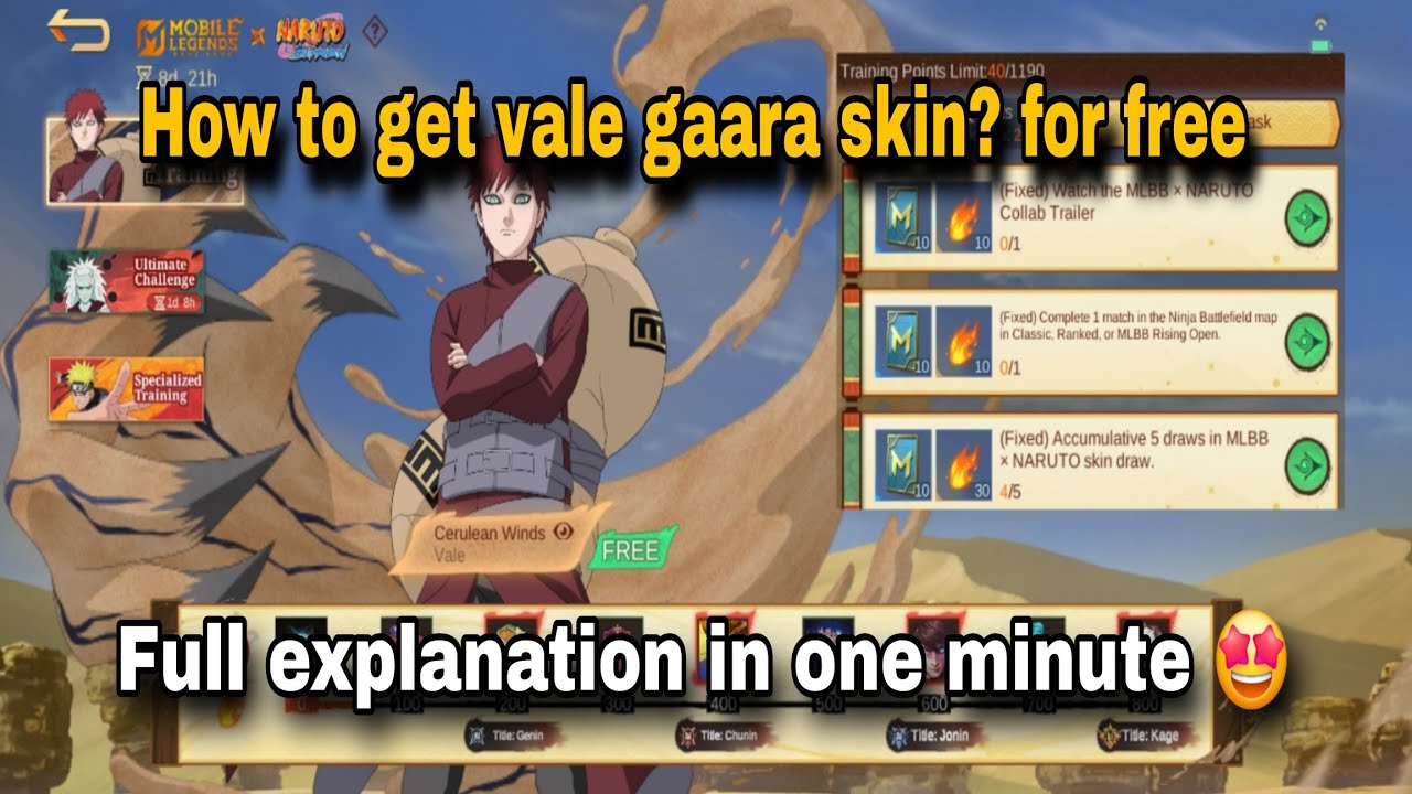 How to Get Vale Gaara Skin for FREE in Just 1 Minute | MLBB x Naruto ...