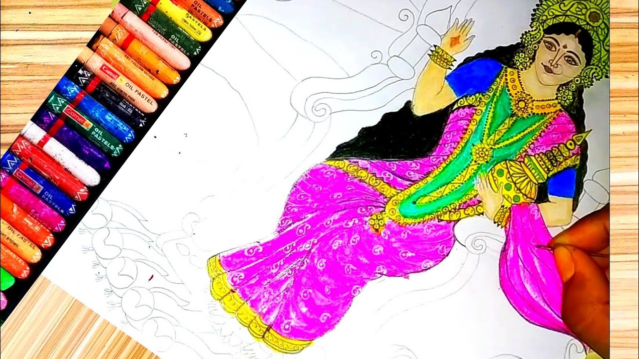 Maa Laxmi Drawing With Oil Pastel Colour-Part-1||Goddess Ma Laxmi ...