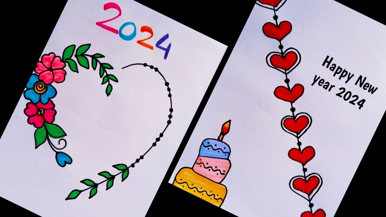 Happy new year 2024 drawing/ New year greeting card handmade / DIY New ...