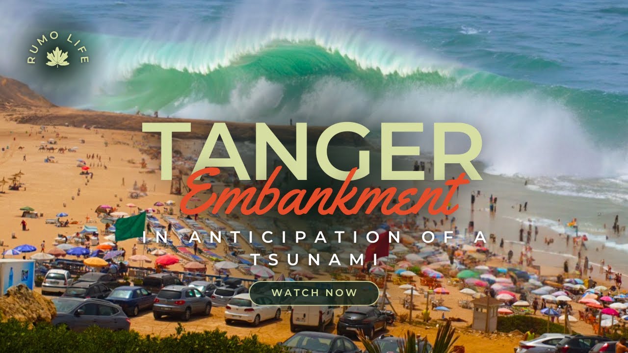 Tanger Embankment. Waiting for a tsunami after an earthquake. A car ...
