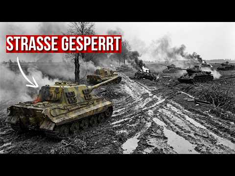 16 sowjetische Panzer rollten durch den Schlamm — doch zwei beschädigte Jagdtiger feuerten noch