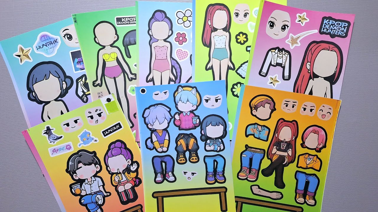 🌈 Satisfying ASMR | KPOP Demon Hunters HUNTRIX Sticker Book 🔥 Paper DIY ...