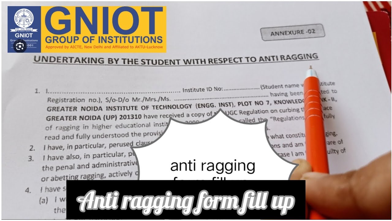 anti ragging form fill up with me ।। so simple way ।। gniot ।।. - YouTube