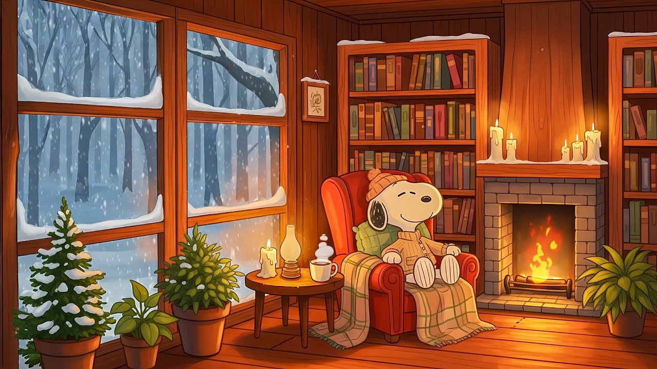️ Snoopy’s Snowy Cabin Moments 🔥 Warm Lofi for Winter Study & Relaxing ...