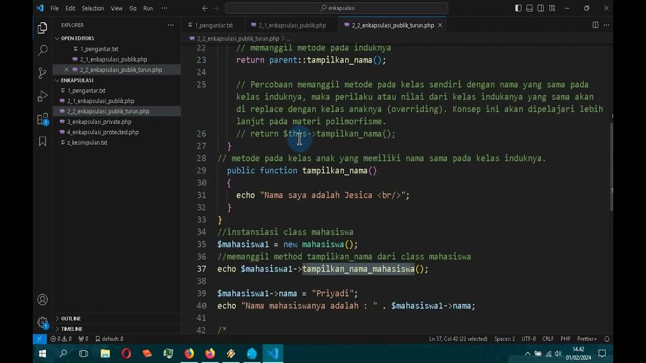 PBO PHP 2024 - Enkapsulasi public, protected, dan private dengan contoh ...
