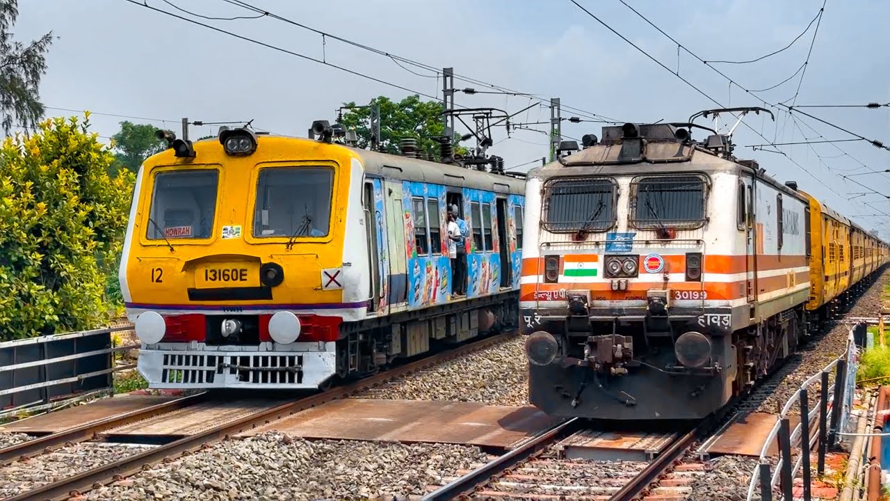 Superb EMU local trains vs Furious speedy Express trains crossing ...