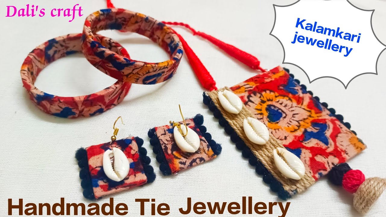 How to make Kalamkari Jewellery at home | Kalamkari jewellery | Necklace Earrings Bangles# ...