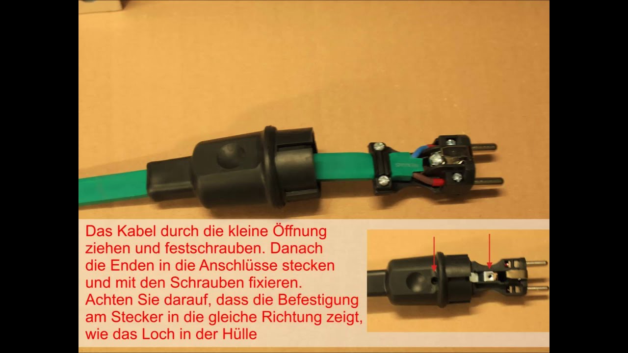 Stecker an Flachkabel montieren - YouTube
