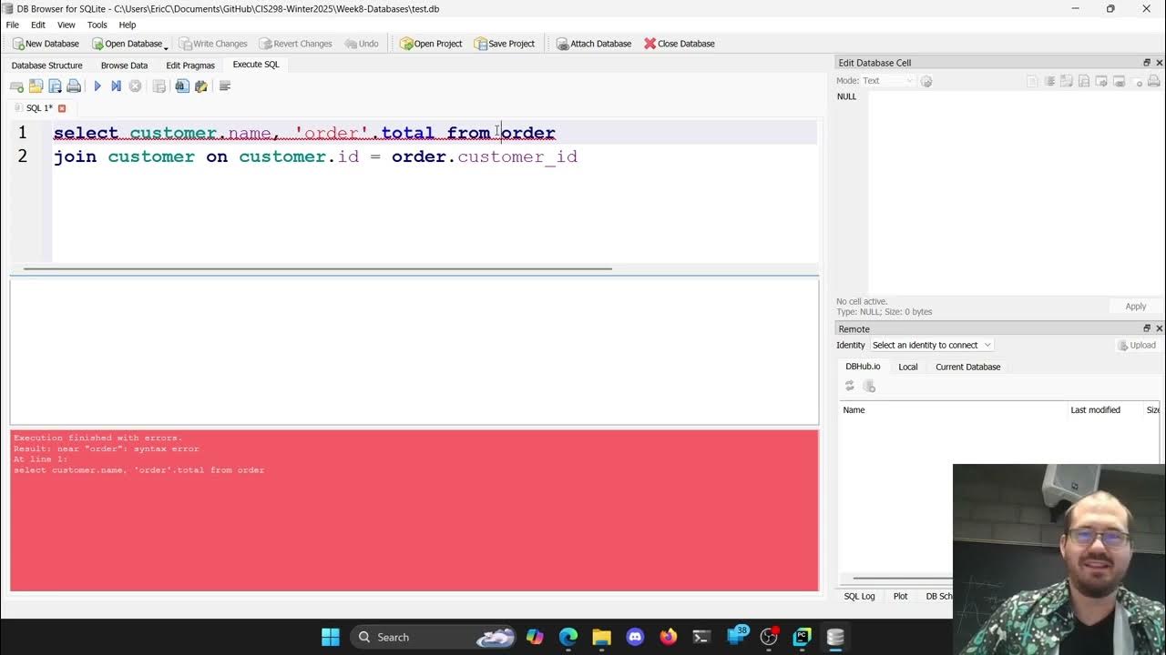 CIS 298 - Intro to Python - Winter 2025 - Databases part 2 - YouTube