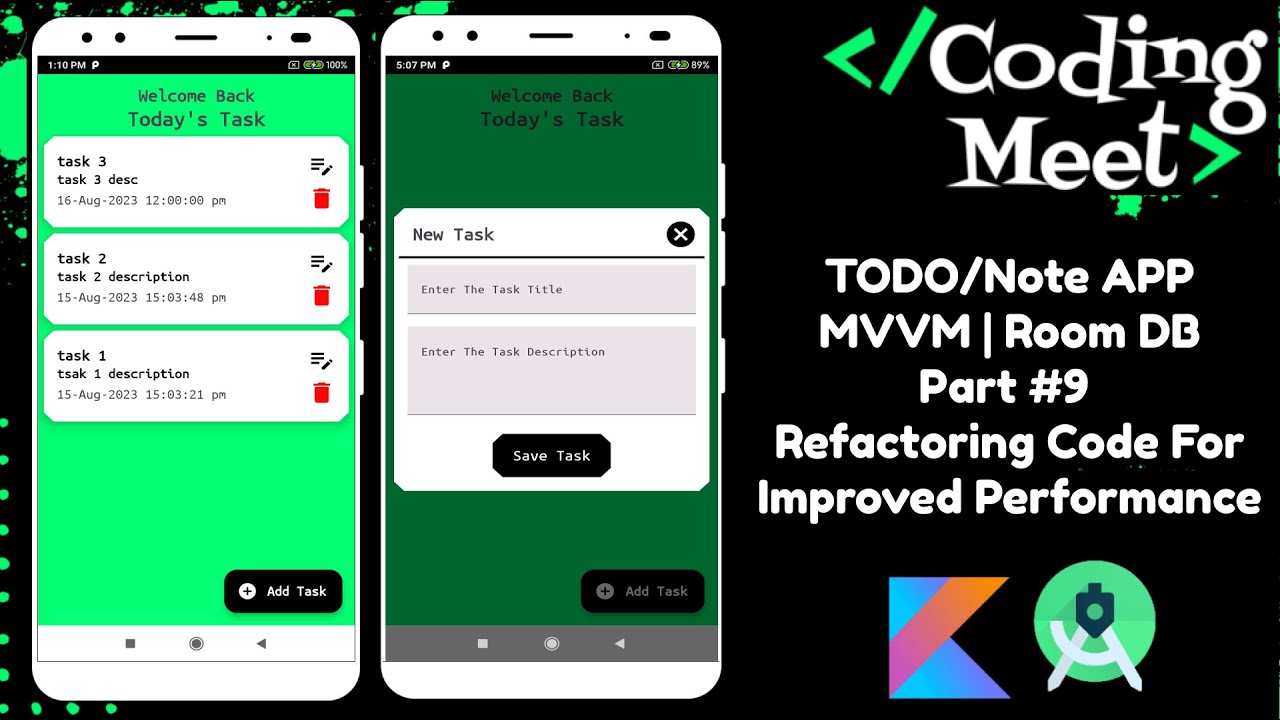 TODO | Note App - 9 | MVVM | Room DB | Improved Performance | Android Studio Kotlin - YouTube