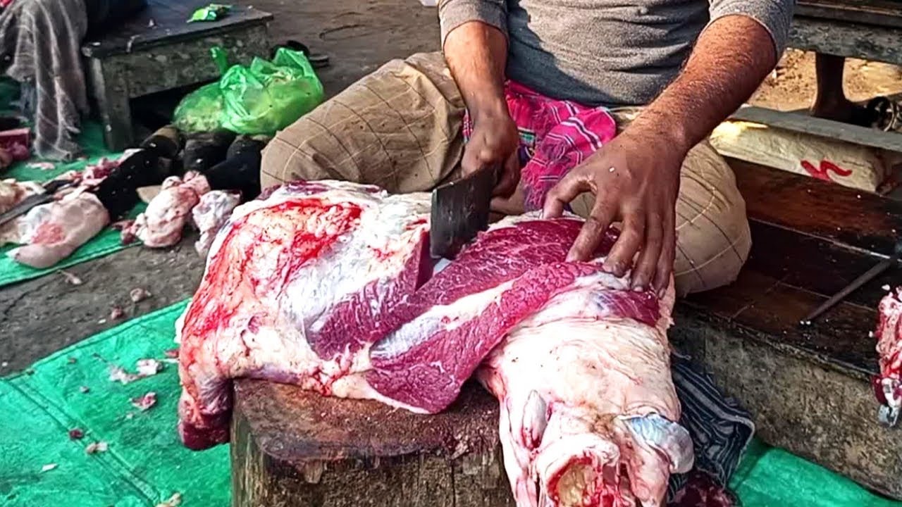 Amazing fastest workers meat cutting skills, Best beef cutter big knife ...