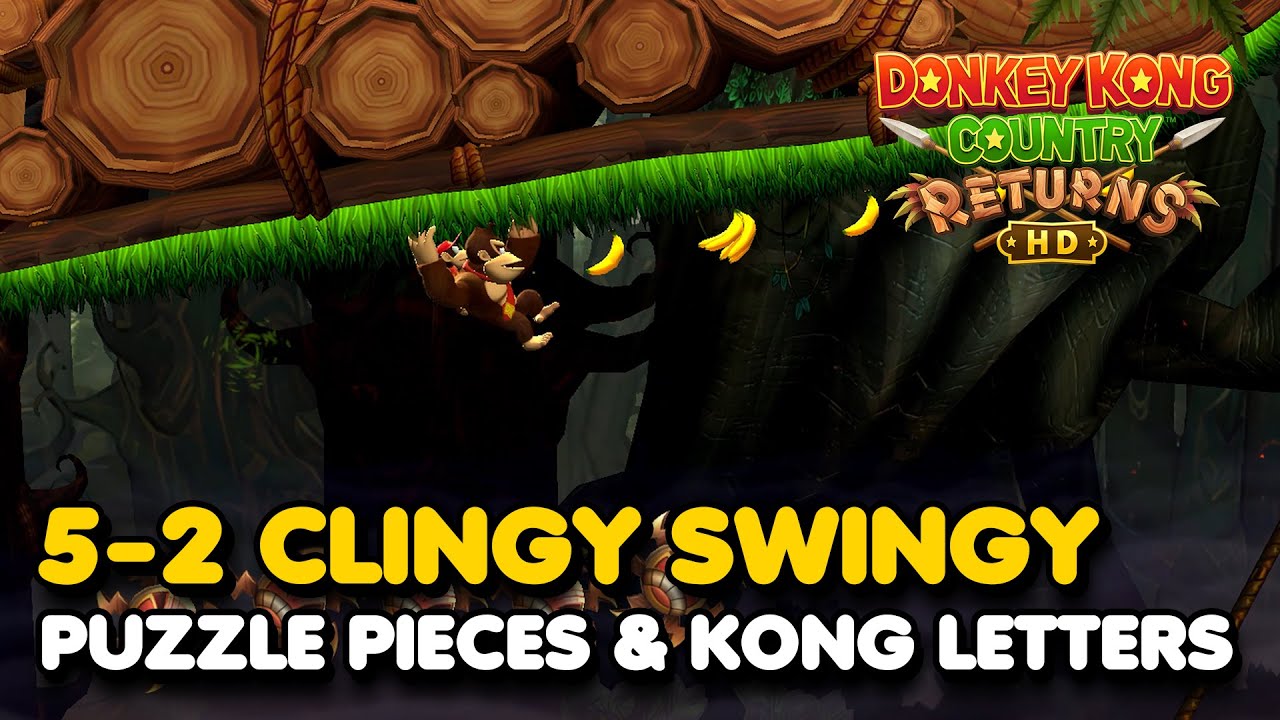 Donkey Kong Country Returns HD - Clingy Swingy 5-2 (All Puzzle Pieces ...