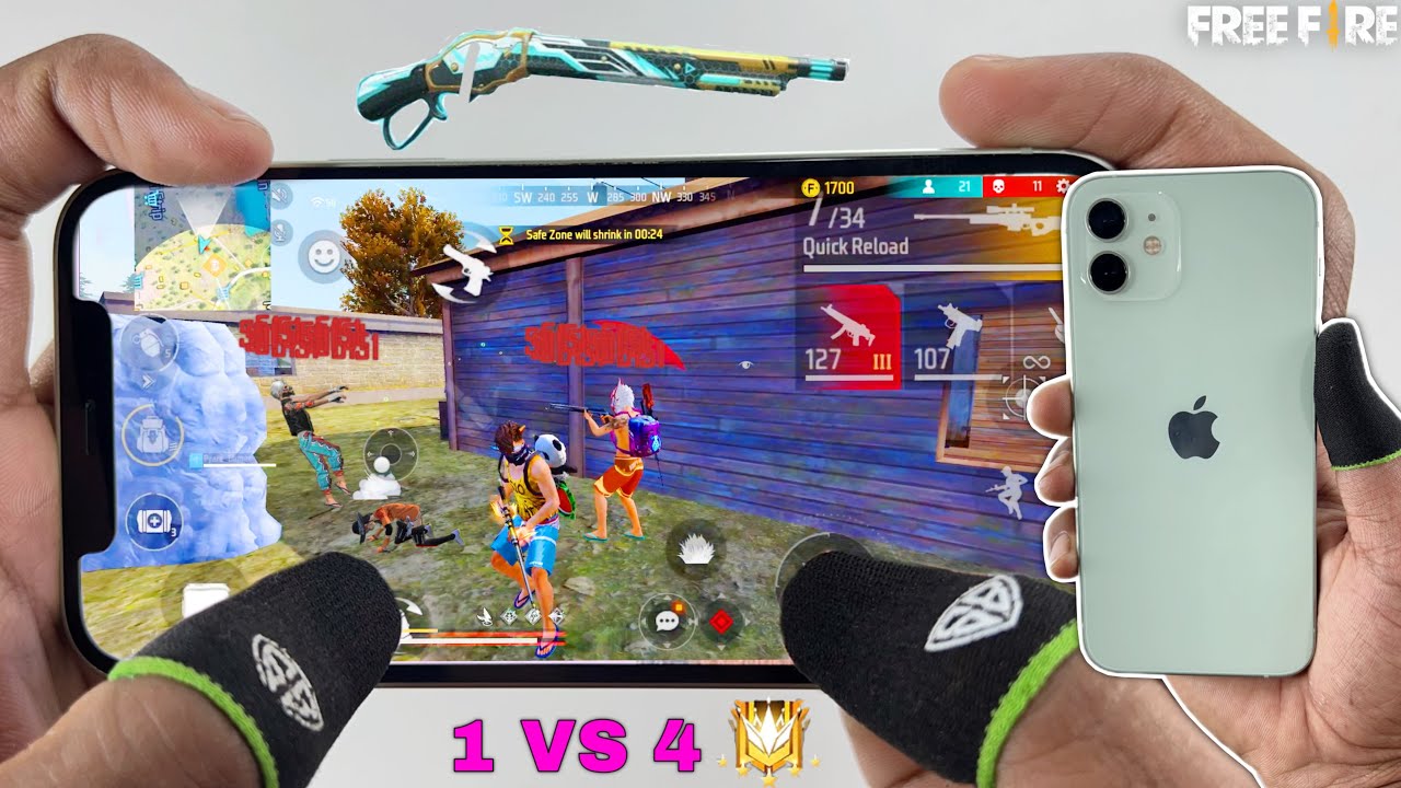 iPhone 12 mobile gaming 1 vs 4 free fire full map mobile gameplay - YouTube