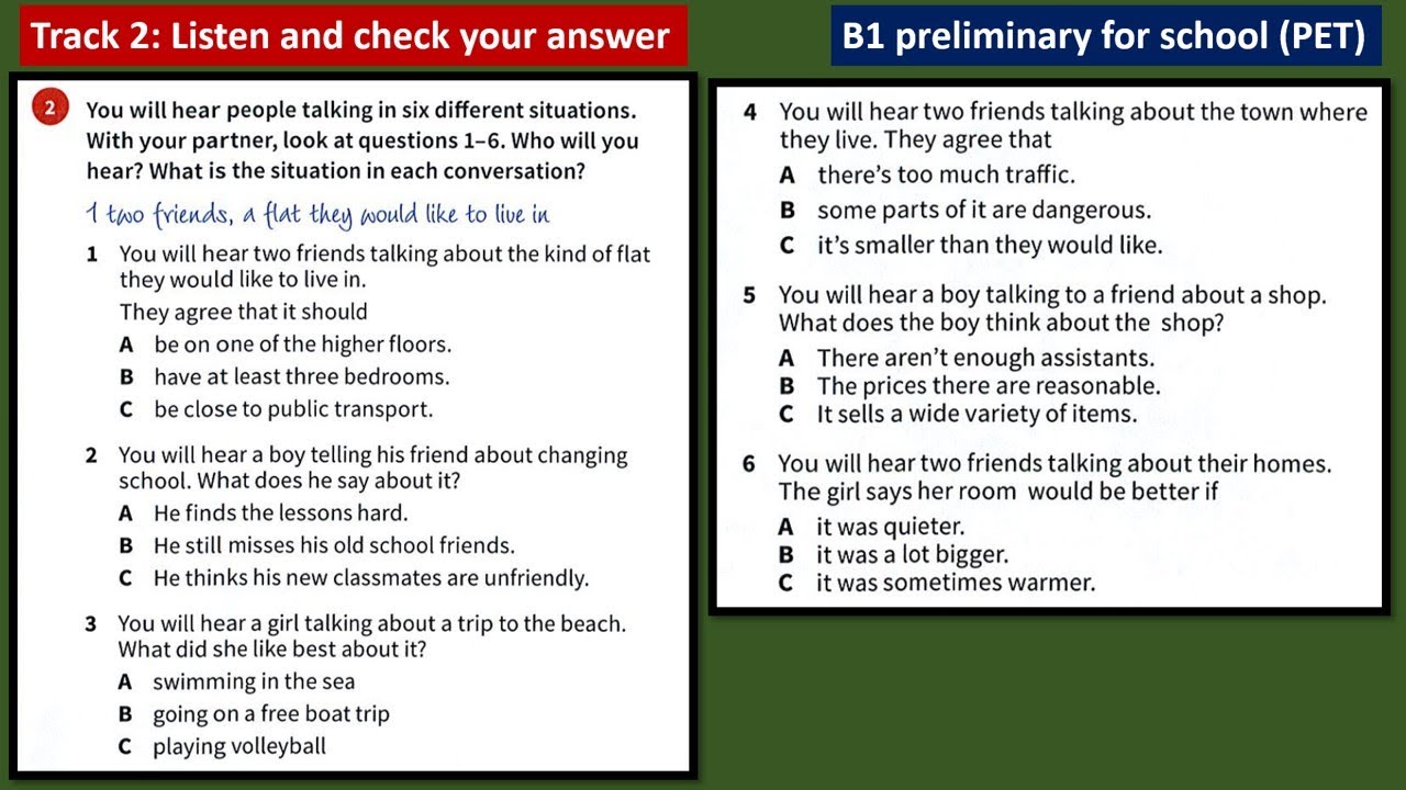 B1 Preliminary (PET) Listening Test with answers | Track 02 - YouTube