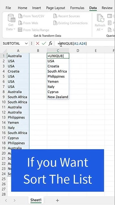 Excel Dynamic Array Functions Unique And Sort Excel Tips And Tricks Shorts Youtube