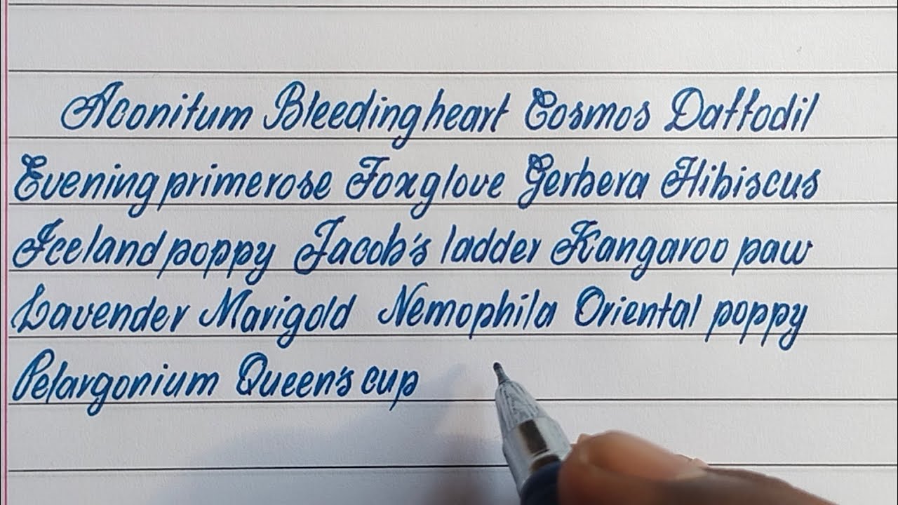 English handwriting | Flowers name alphabetically | Different style ...