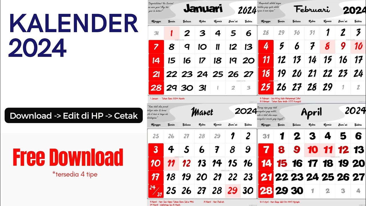 KALENDER 2024, FREE DOWNLOAD GRATIS - YouTube