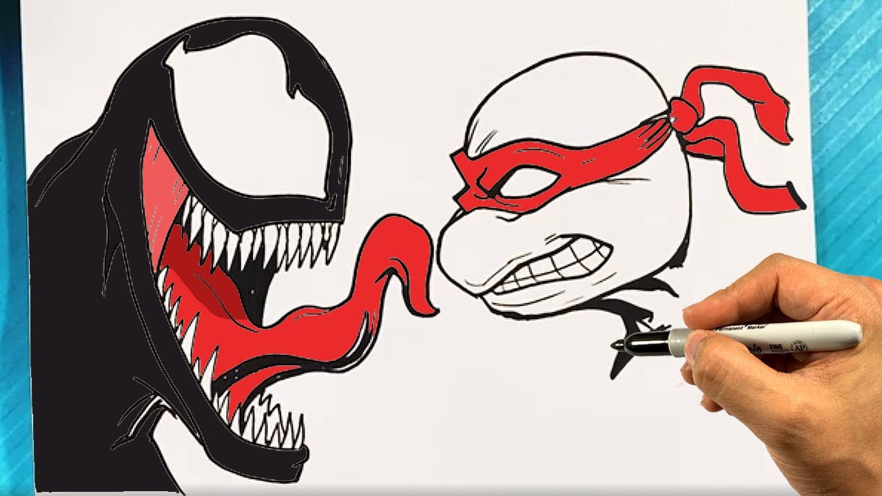 EASY How to Draw VENOM vs NINJA TURTLES - YouTube