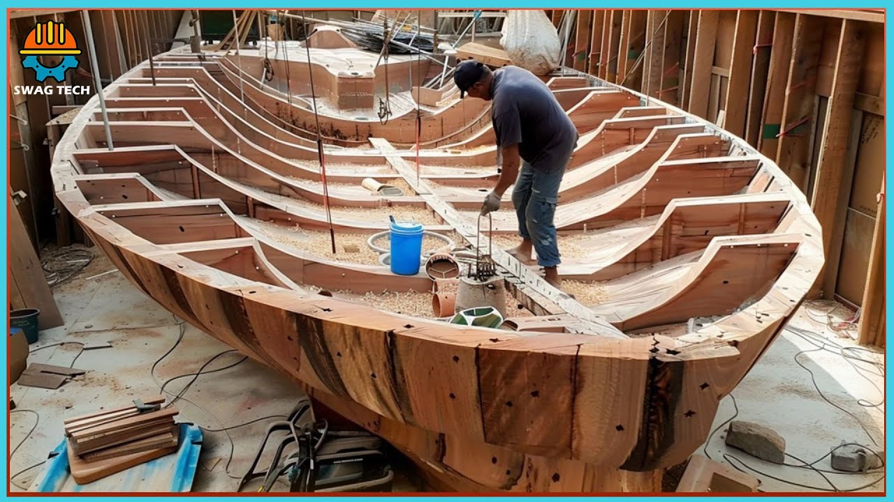 How Man Turns Huge Wood into Amazing Wood Boat | Building Method Wood ...