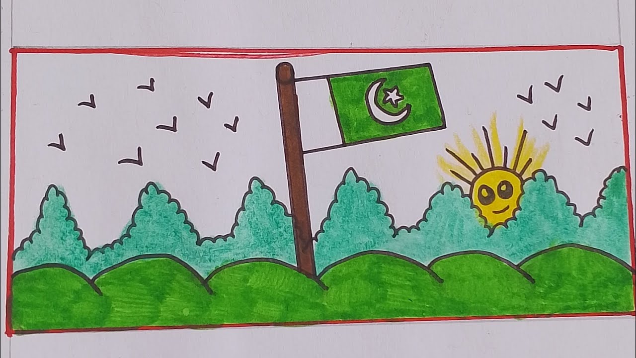 How to draw National Flag of Pakistan Easy step by step Draw Pakistan ...