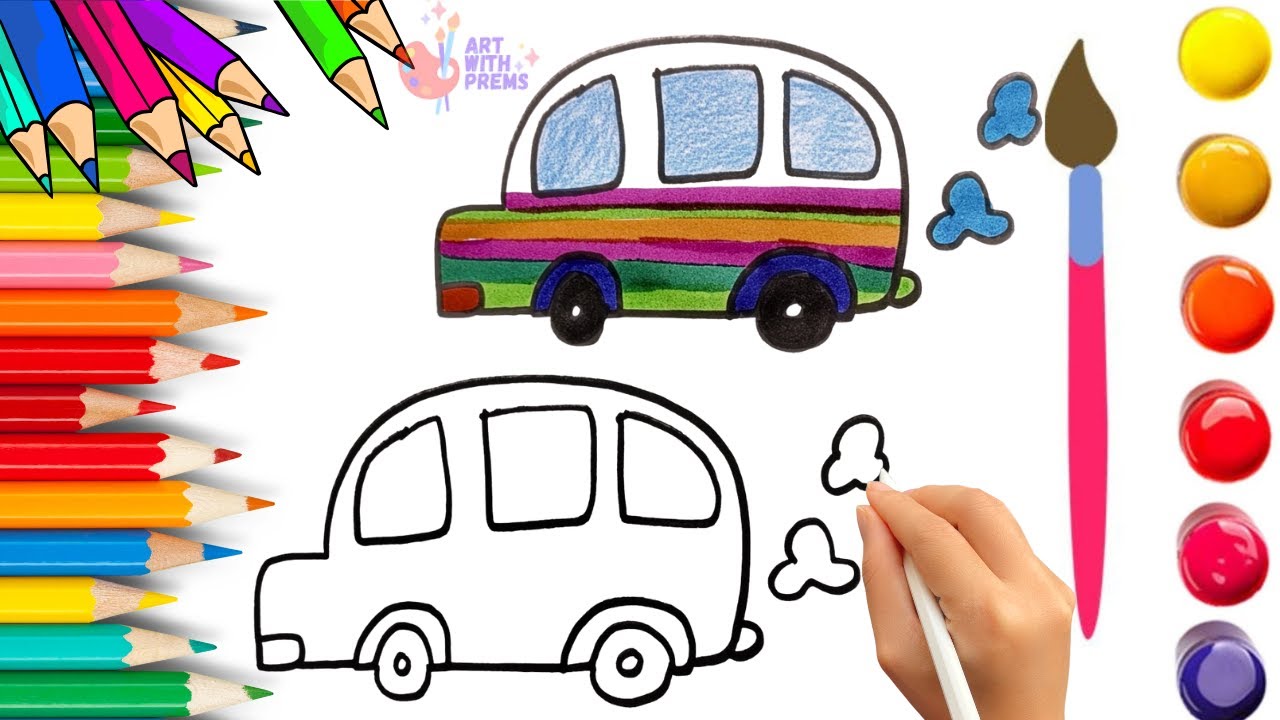 How To Draw cute Car Drawing, Painting & Coloring For Kids & Toddlers_🌈 ...