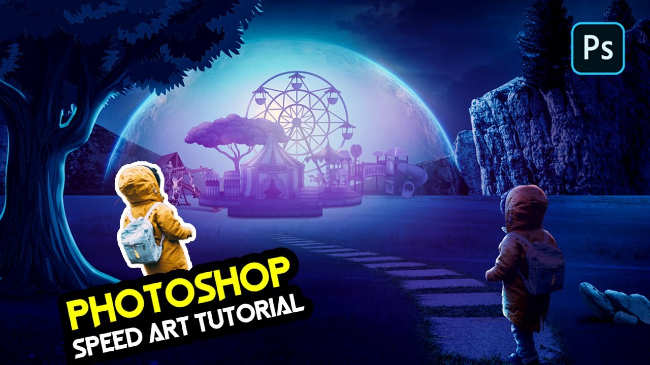 Create a Kids Park with NEON GIANT! Photoshop Speed art tutorial - YouTube