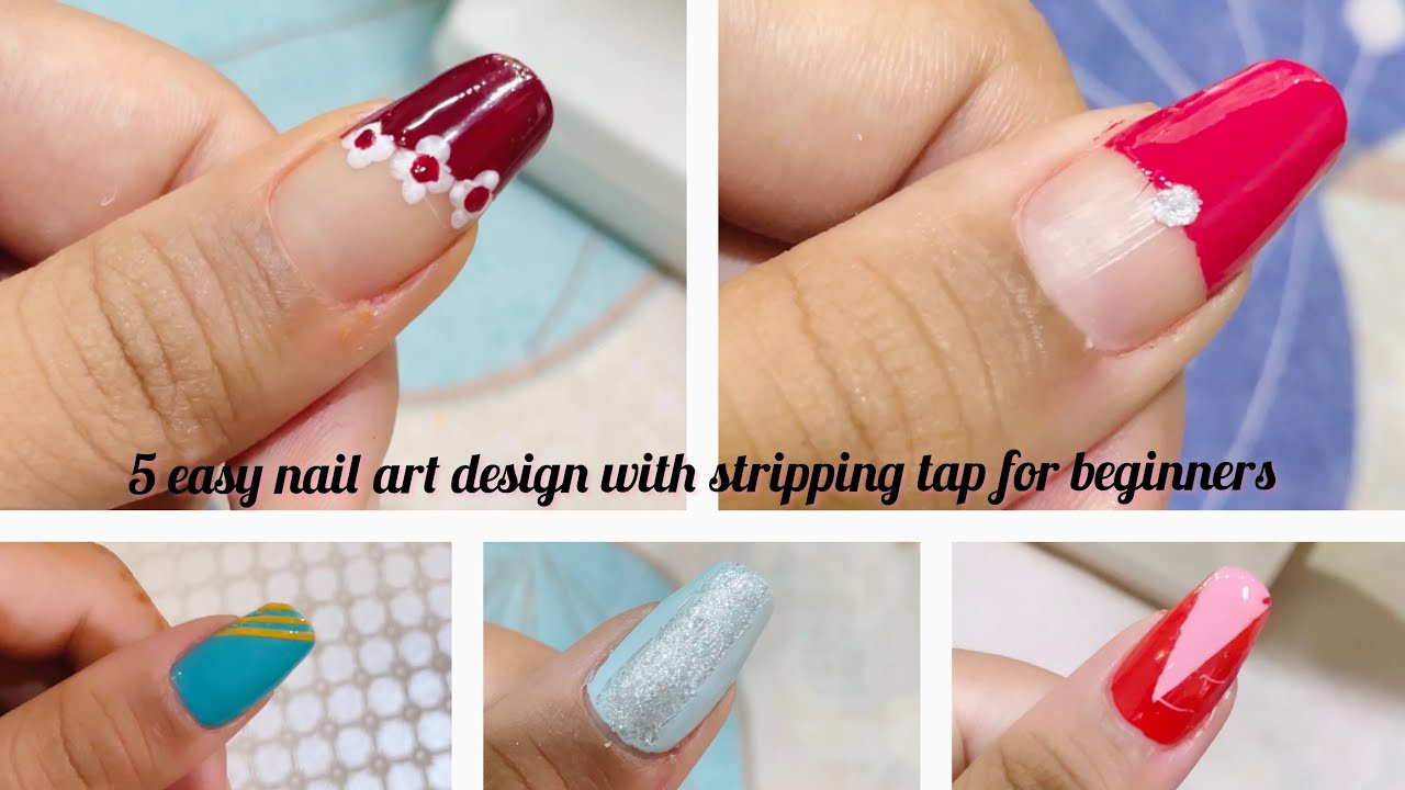5 easy nail art design with stripping tap for beginners 💅 - YouTube