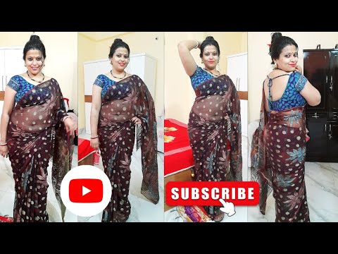 Brown Chiffon Georgette Round Print Saree shoot 