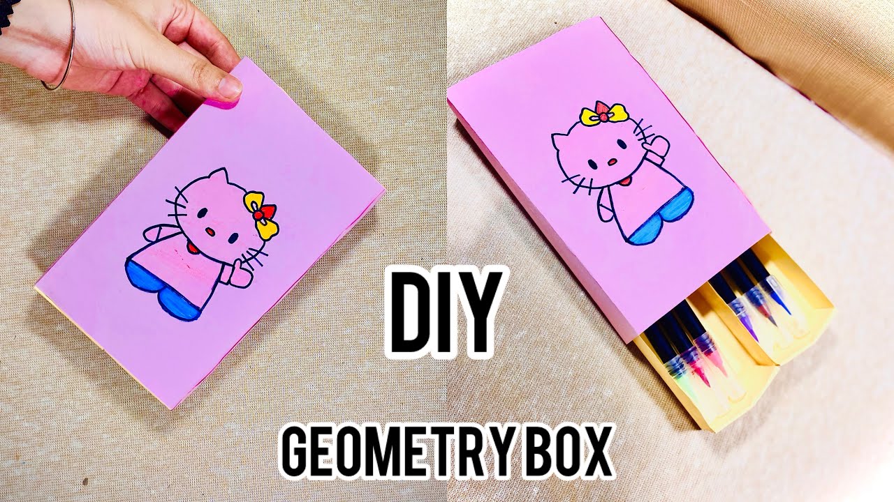 Diy pencil box||Hello kitty box||how to make geometry box with paper ...