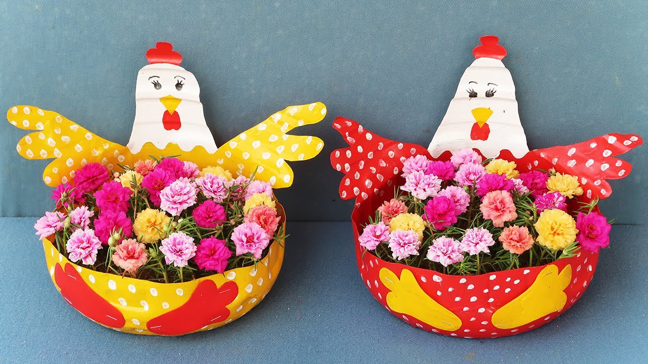 Idea Of Recycling Plastic Containers To Make A Beautiful Chicken Flower ...