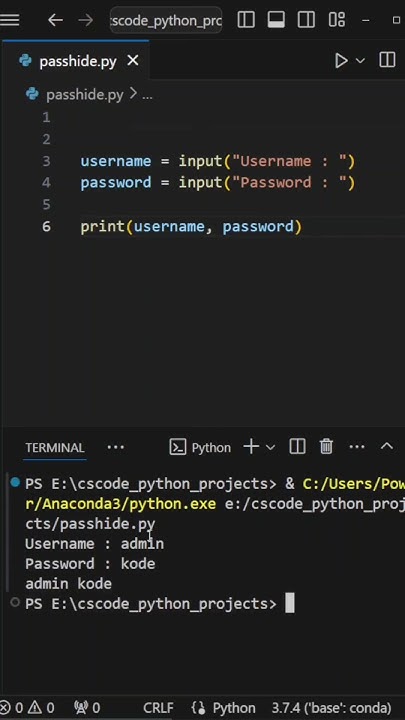 🔒 Python Tip: Securely hide user passwords with this simple trick. #shorts #viralvideo # ...