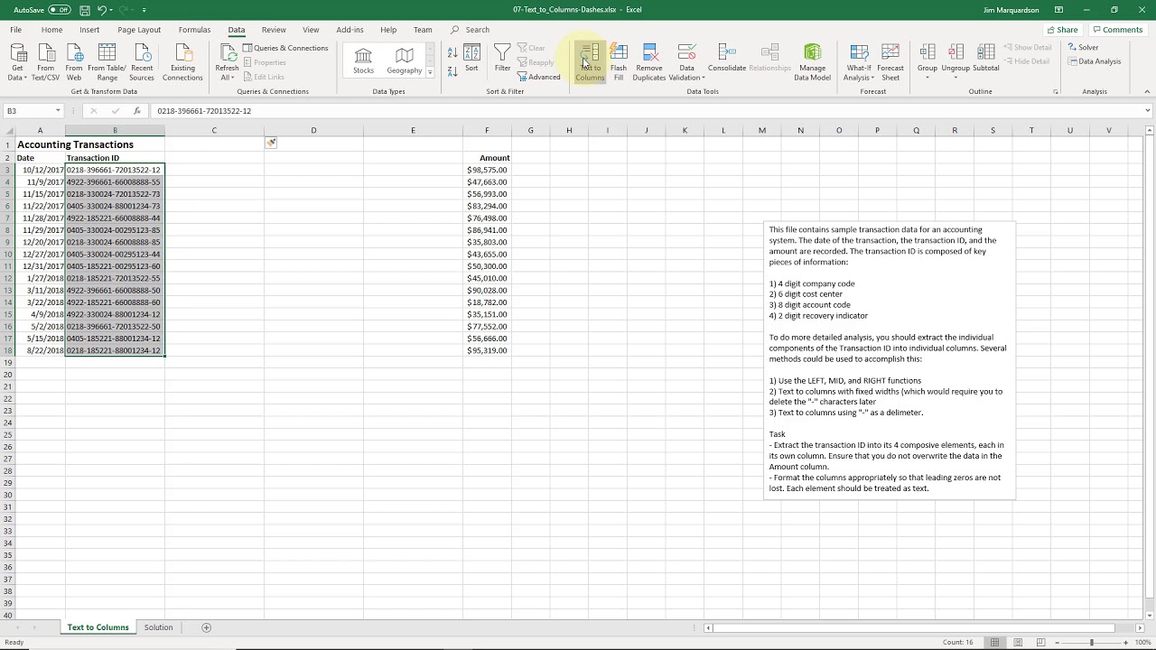 Excel-07 - Text to Columns with Dashes - YouTube