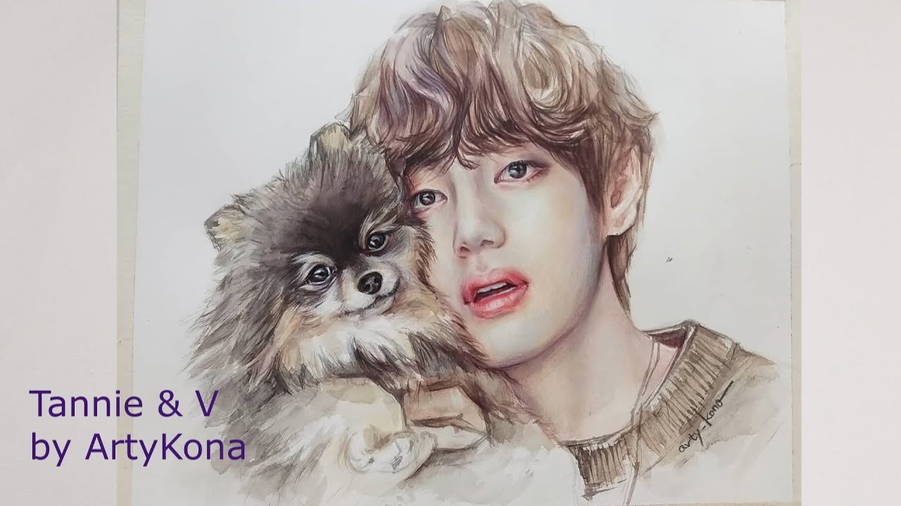 인물 수채화(watercolor portrait) - 방탄소년단 뷔 & 탄이(BTS V & Tannie) - YouTube