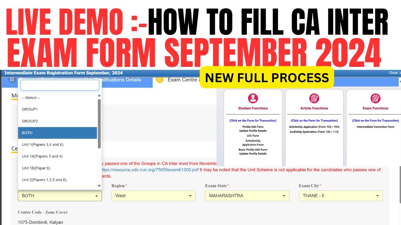 How To Fill CA Intermediate September 2024 Exam form | CA Inter September 2024 Exam form process ...