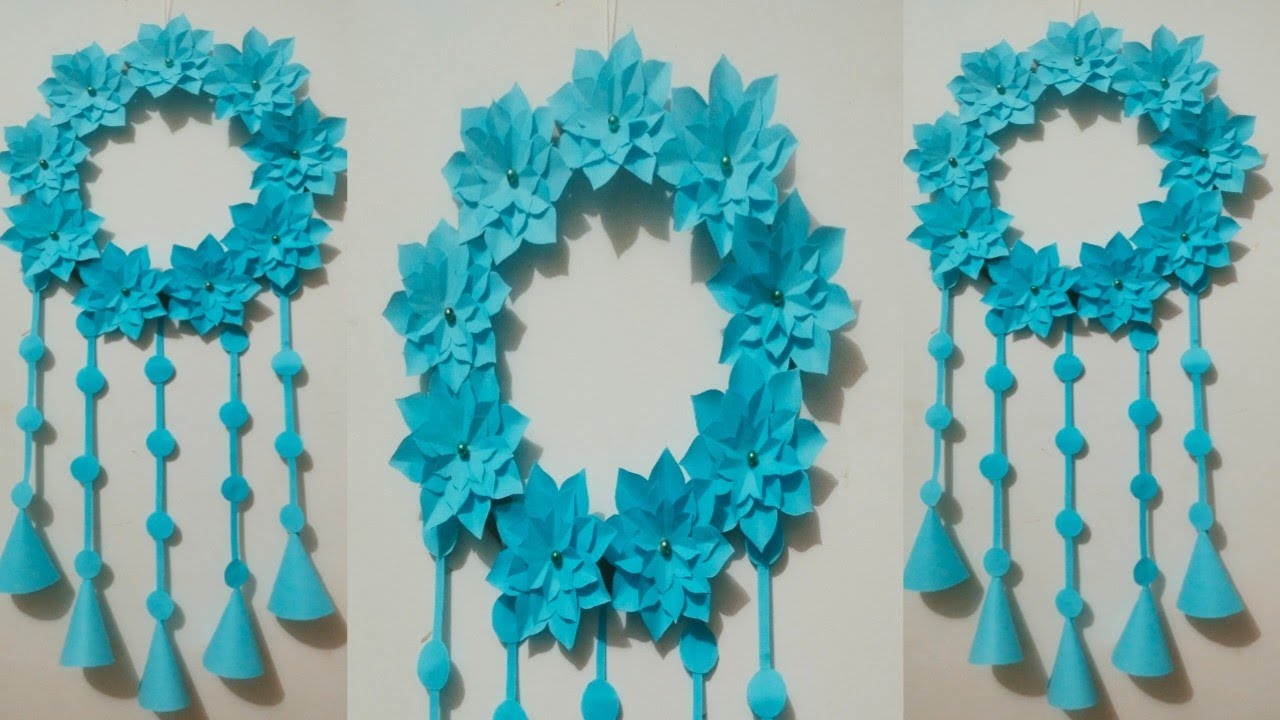 Sky Blue Colour Paper Wall Hanging Flower// Sky Blue Paper Wall Hanging ...